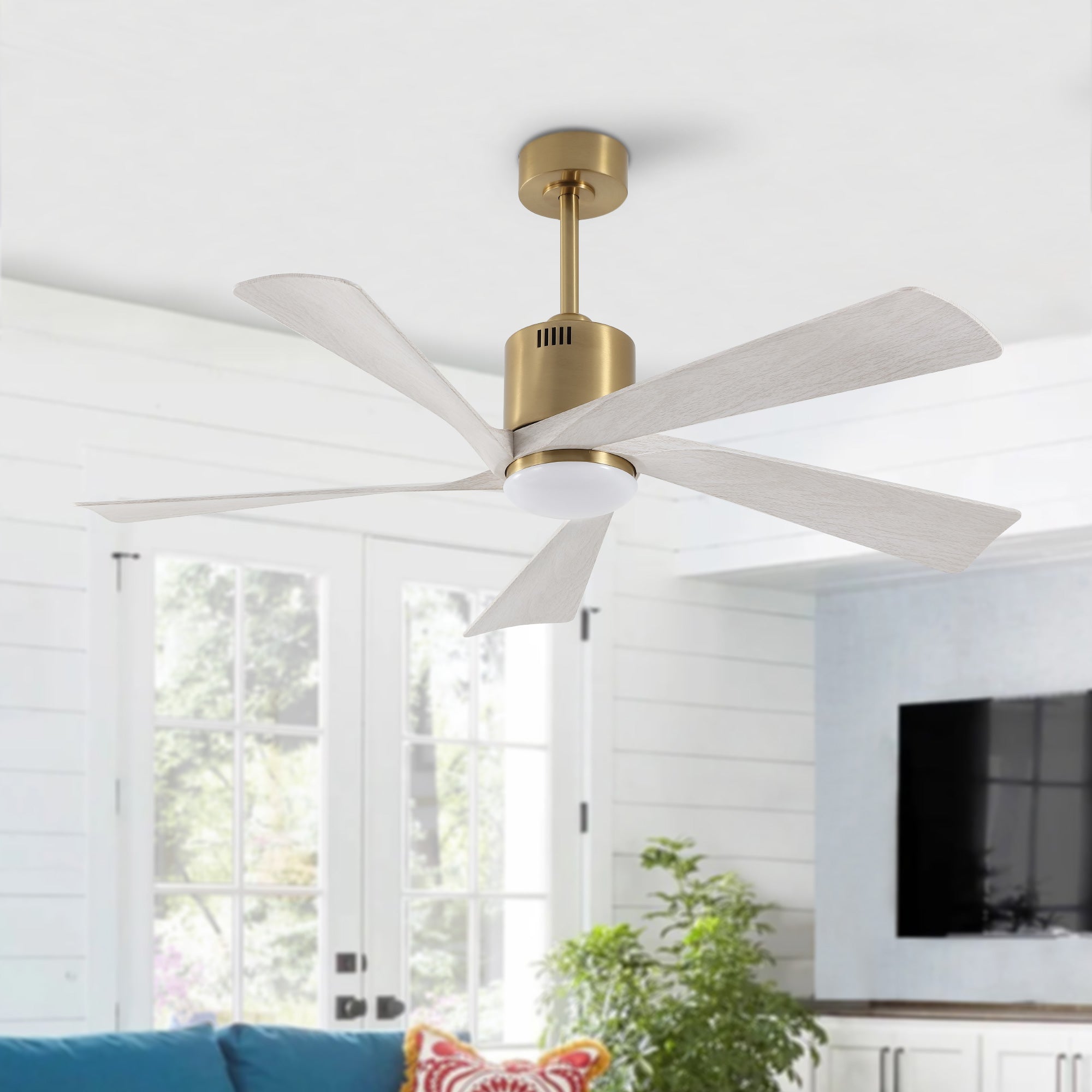 Ceiling Fan 52" Modern Gold 5-Blade with LED Light – BrioLighting.com